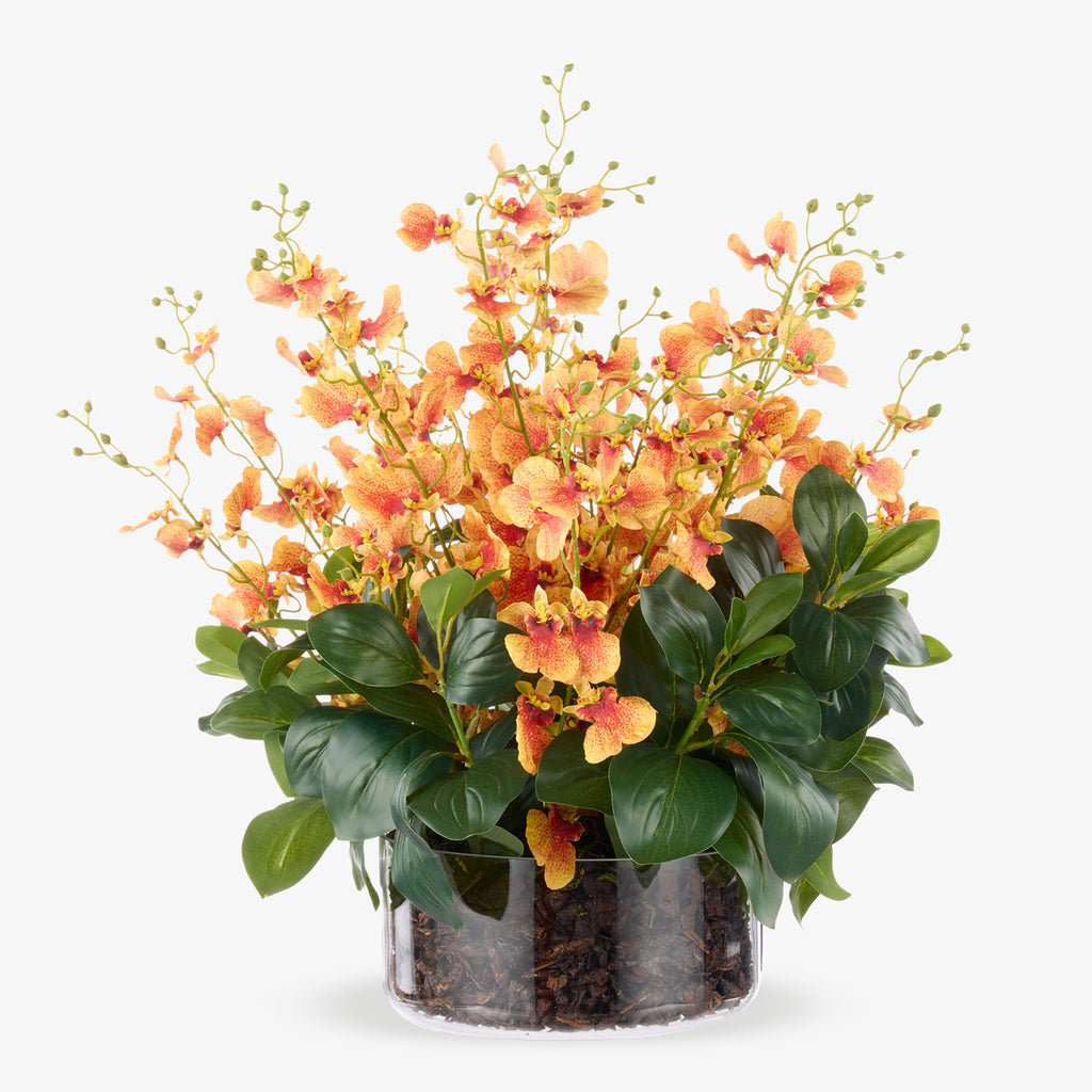 Artificial Orchid In Madelyn Bowl (Orange) | Faux Flowers