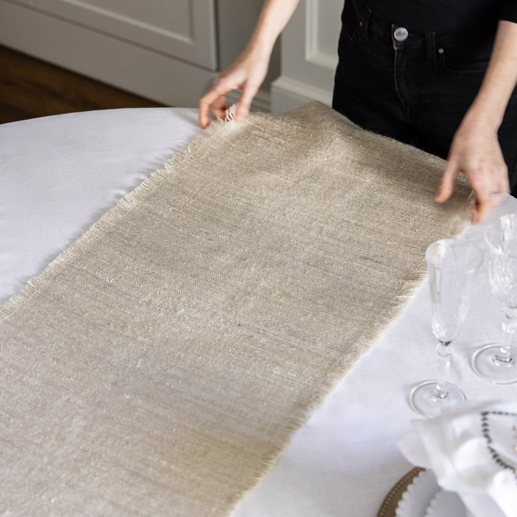 Fringed Table Runner Oatmeal | Napery