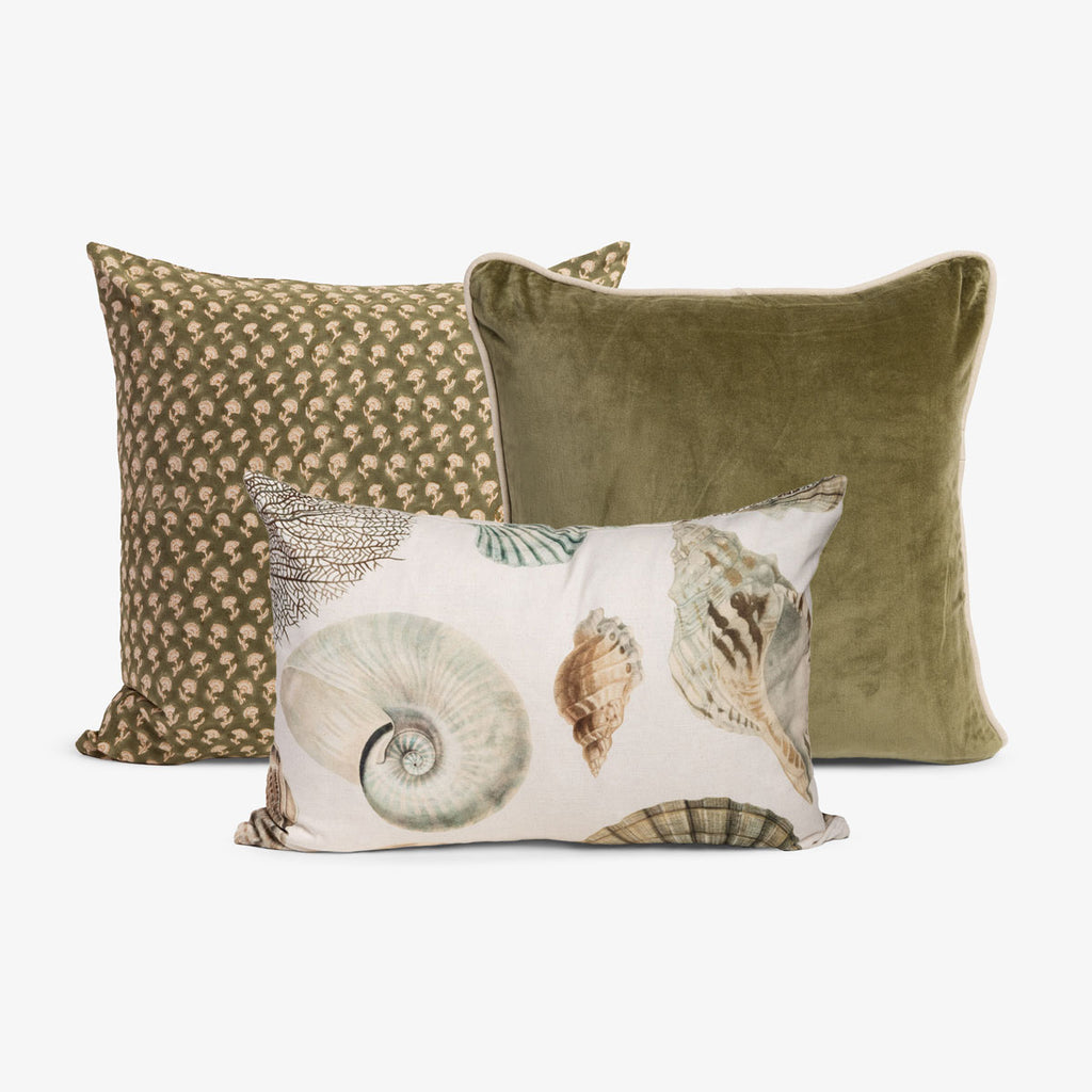 Sage Block Print Cushion Cover Bundle | Coastal Cushion Styling Set