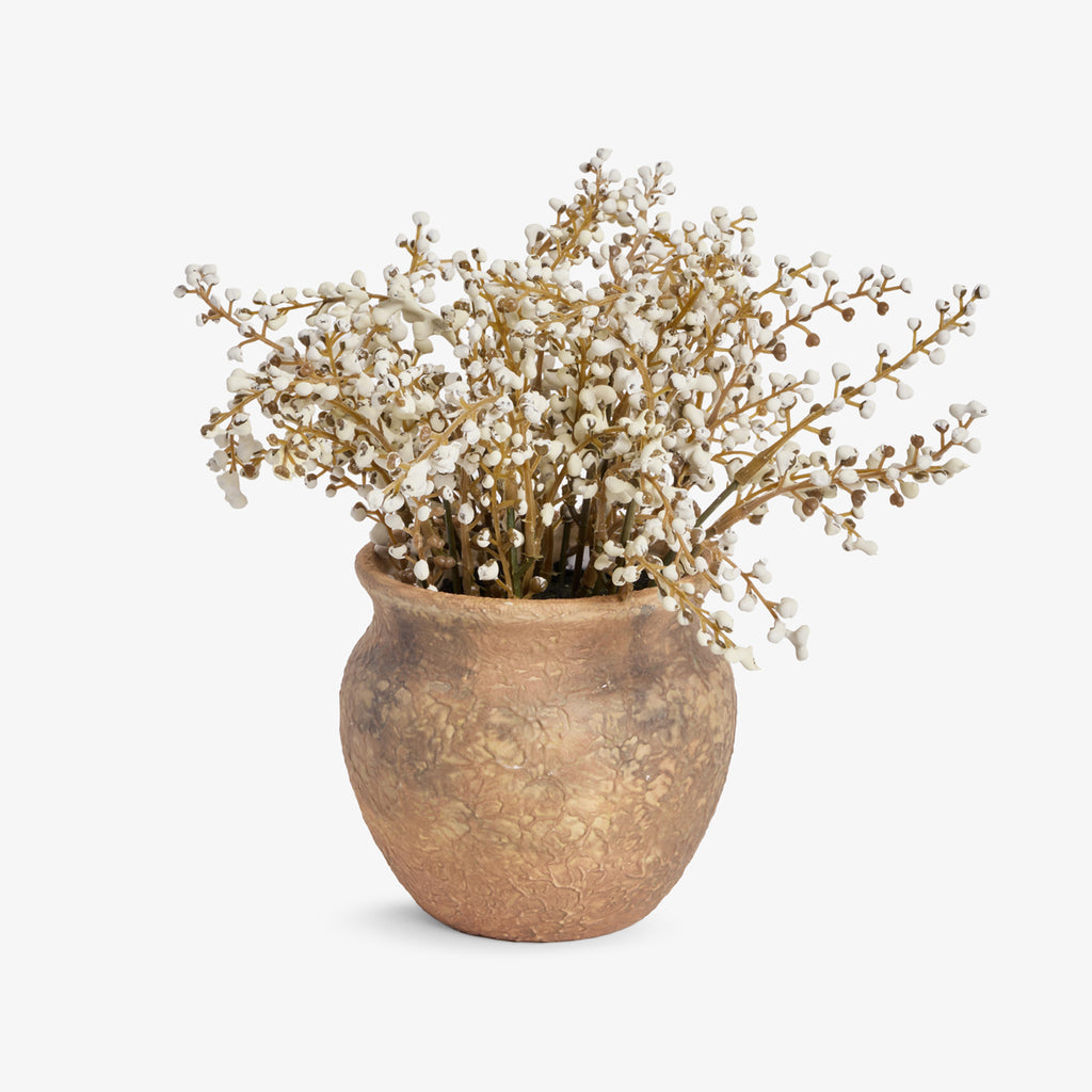 Artificial White Berry Stem in Pot 21cm | Faux Flowers In Ceramic Vase