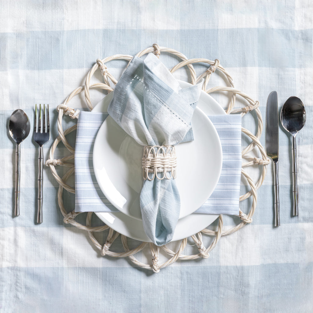 Aurora Check Napkins (Set of Four) | Blue & White Cotton Table Linen