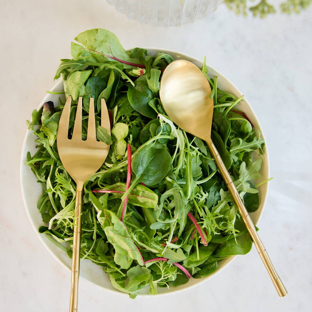Bamboo Salad Servers Set of 2 (Matt Gold) | Gold Metal Serving Utensils