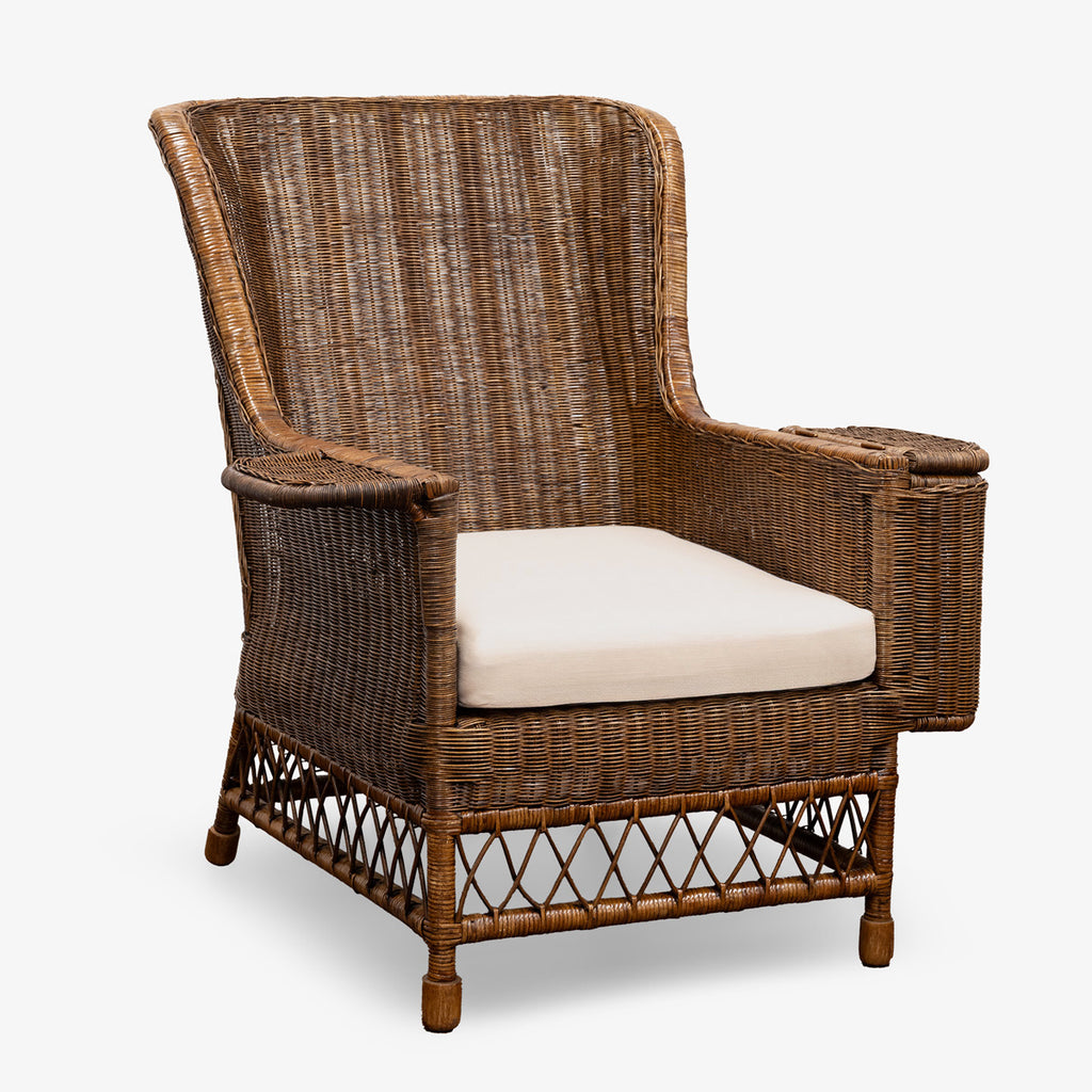 Rattan Wing Chair (Brown/Cream) | Brown Wicker Armchair