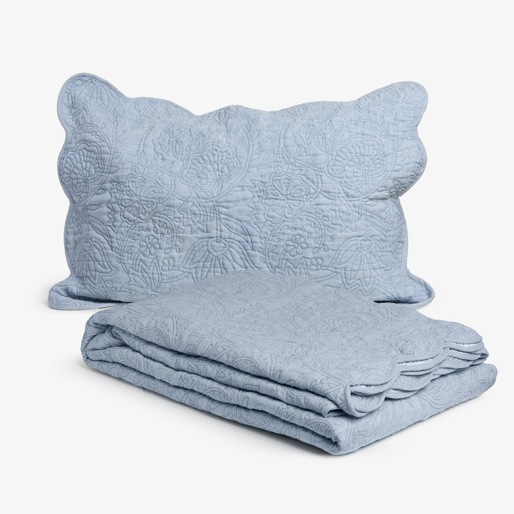 Bed Linen | Celeste Scalloped Bedding (Blue) | King & Queen Sizes