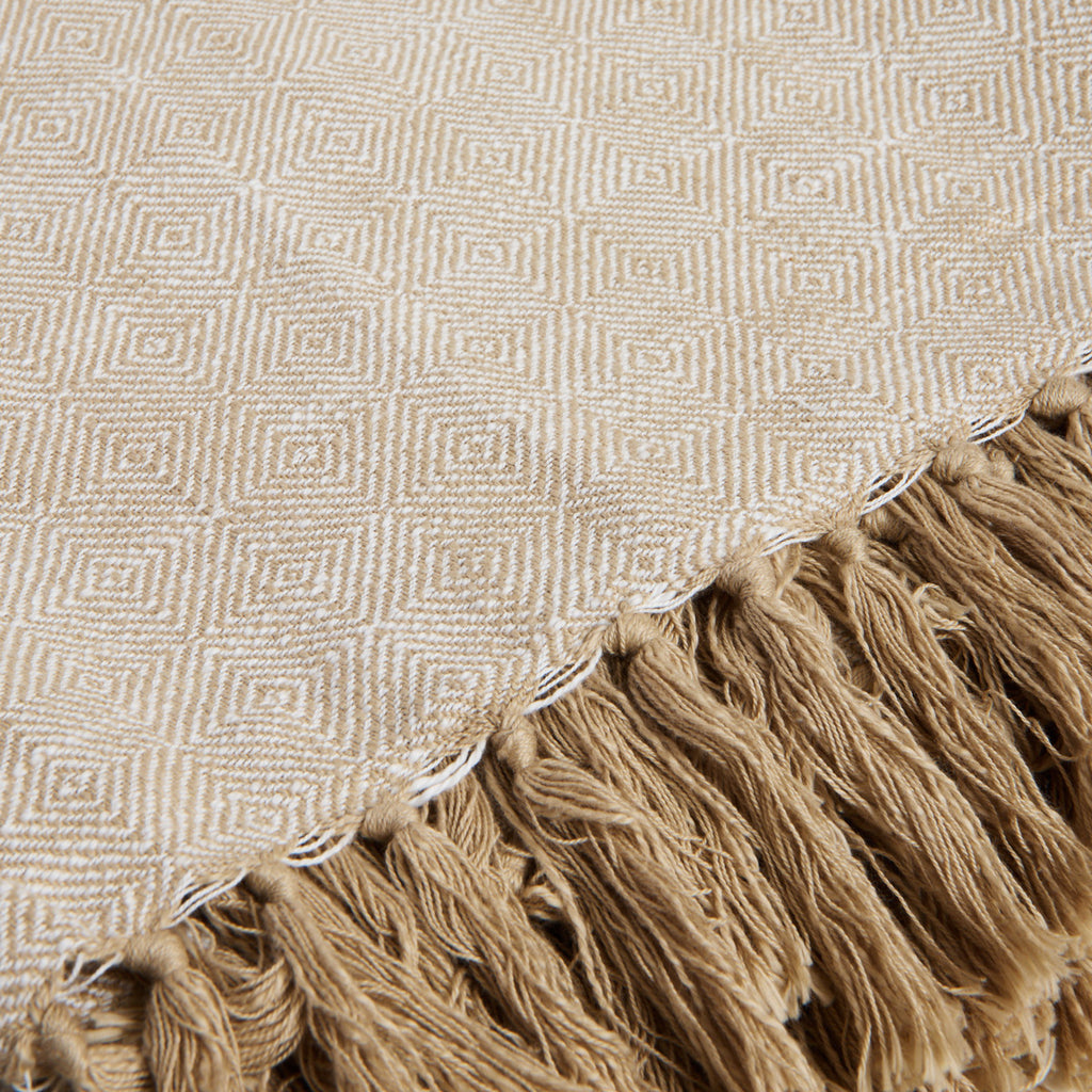 Edessa Diamond Throw (Natural) | Cotton Fringe Blanket