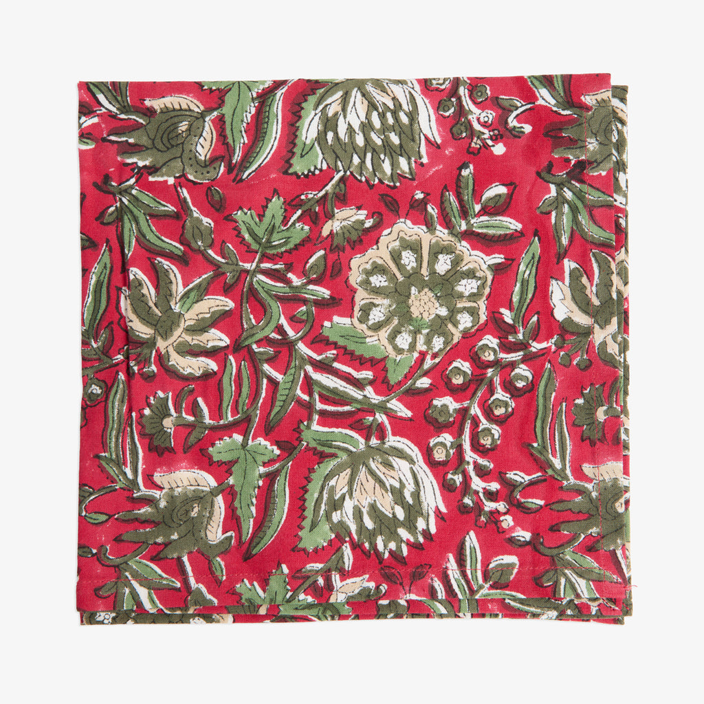 Festive Red Rose Napkins Set of 4 | Christmas Table Linen