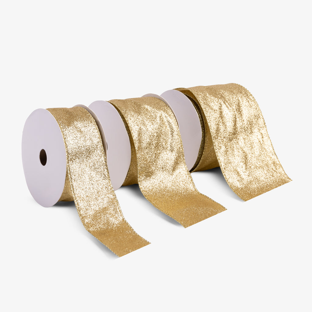 Glitter Wire Ribbon (Gold) | Christmas Gift Wrapping & Decorating