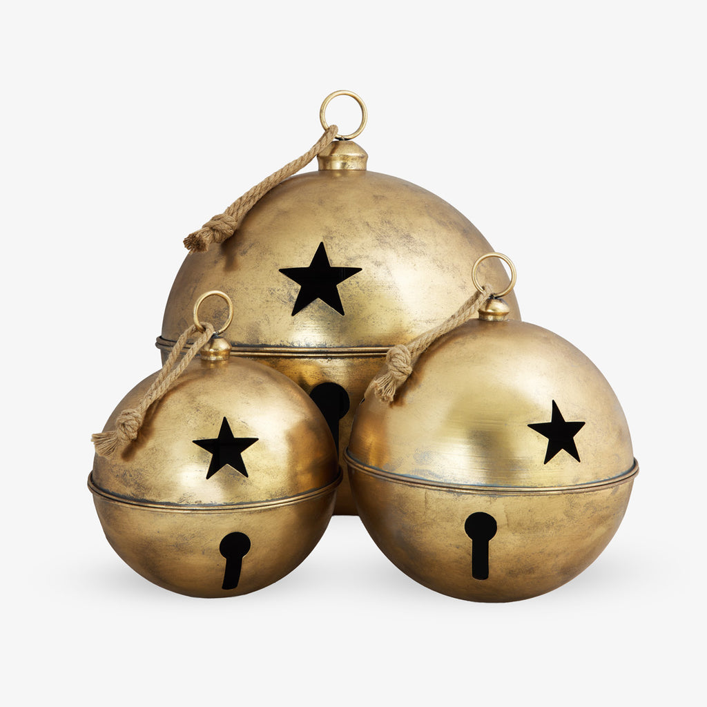 Oversized Gold Star Bell Ornaments | Large Christmas Decor