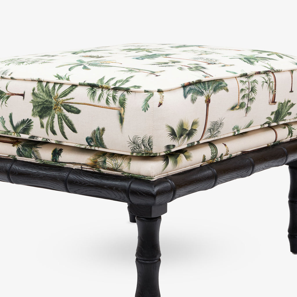 Indira Bamboo Ottoman Black & Le Palm | Upholstered Ottoman