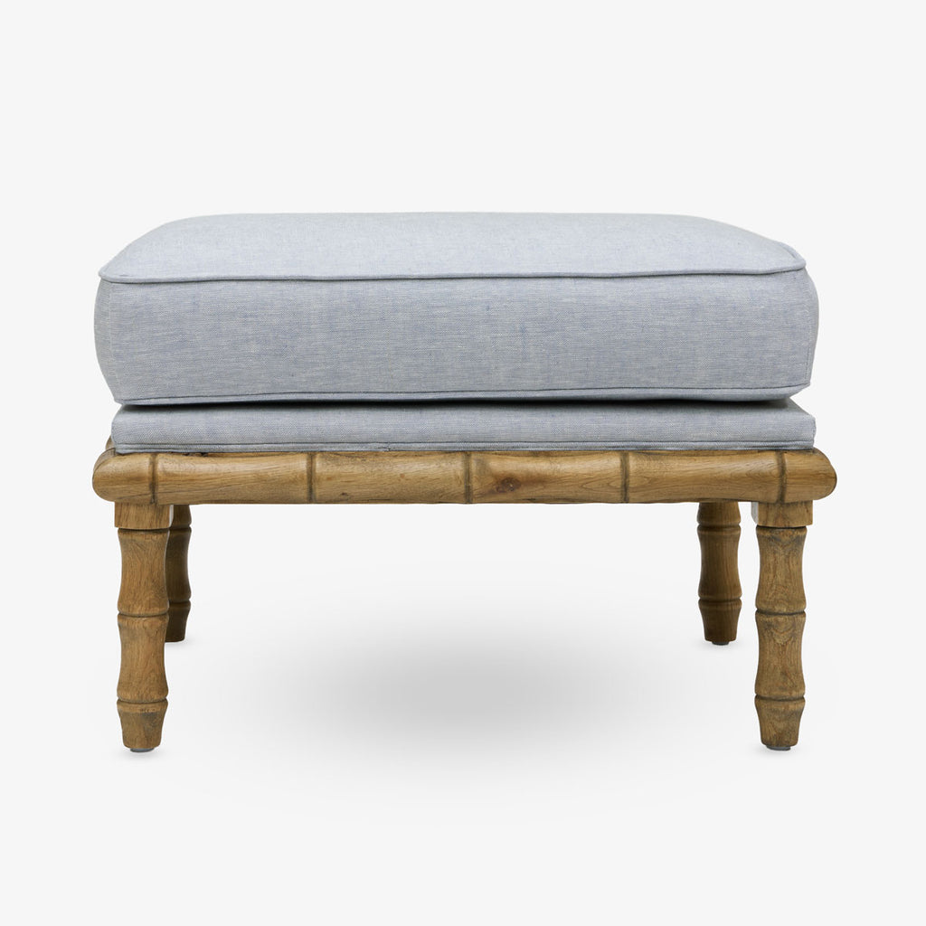 Indira Bamboo Ottoman (Duck Egg Blue) | Upholstered Linen Ottoman