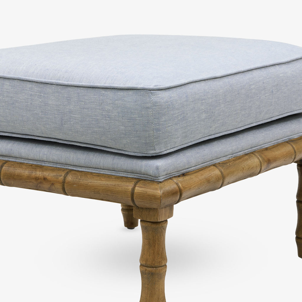 Indira Bamboo Ottoman (Duck Egg Blue) | Upholstered Linen Ottoman