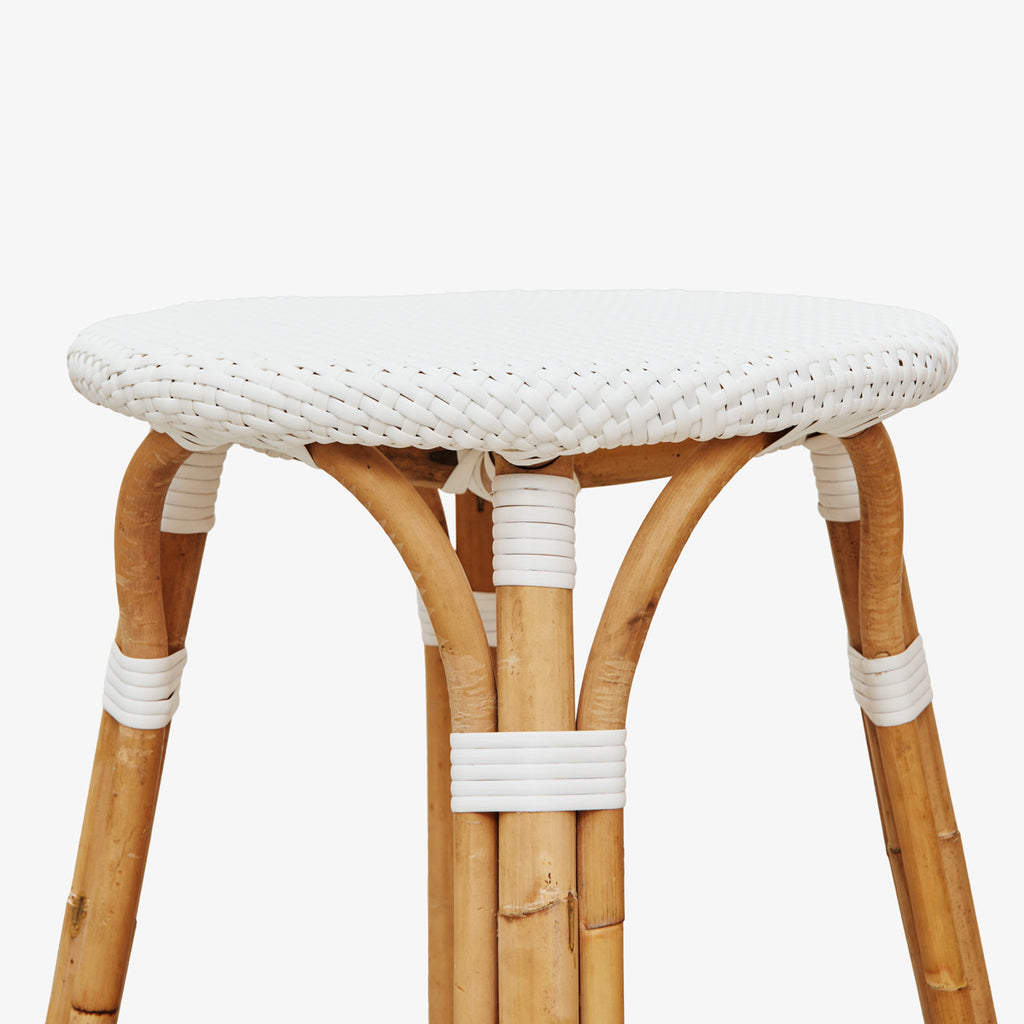 St Tropez Bamboo Kitchen Stool | White Woven Bar Stool