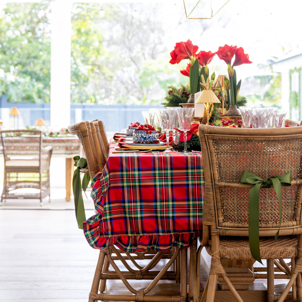 Red Tartan Tablecloth with Frill | Christmas Machine Washable Napery