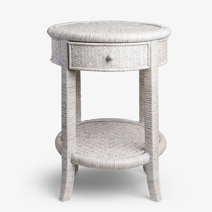 Rattan Round Side Table (White) | Bedside Tables & Accent Tables