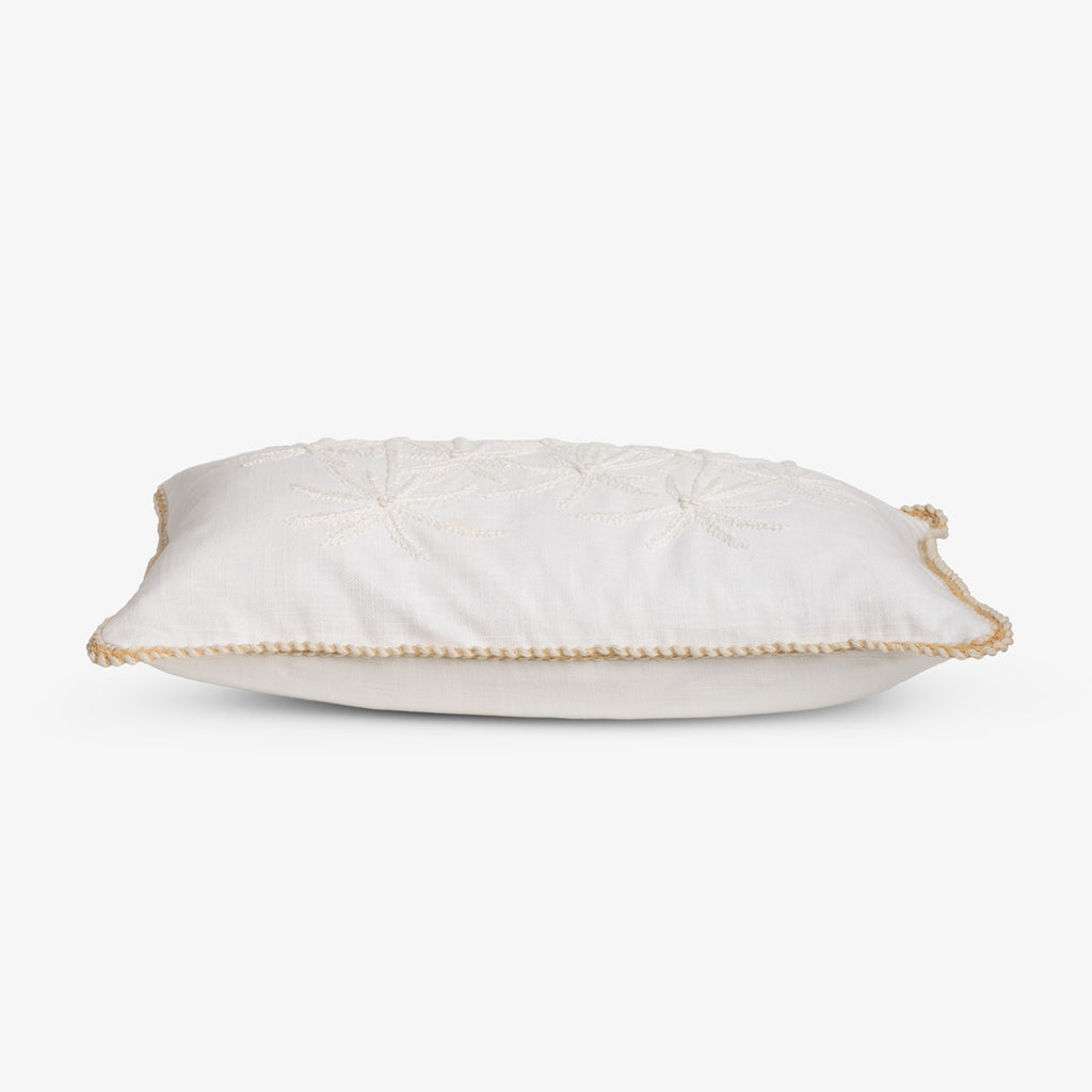 Embroidered Palm Tree Cushion Cover (White Rectangular) | Cushions