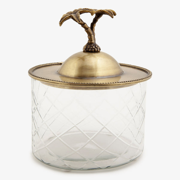 Palm Tree Glass Box Container (Brass) | Home Decor & Storage